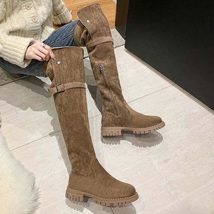 Bottes au-dessus du genou à talon moyen pour femmes avec boucle de ...