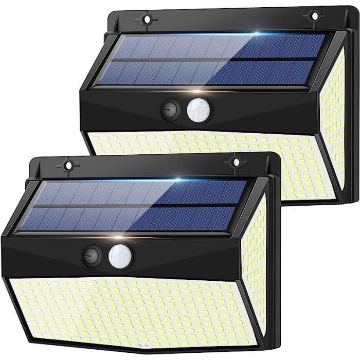 Lot de 2 Lampe solaire exterieur 318 LED Detecteur de Mouvement avec 3 Modes Projecteur tanche ...