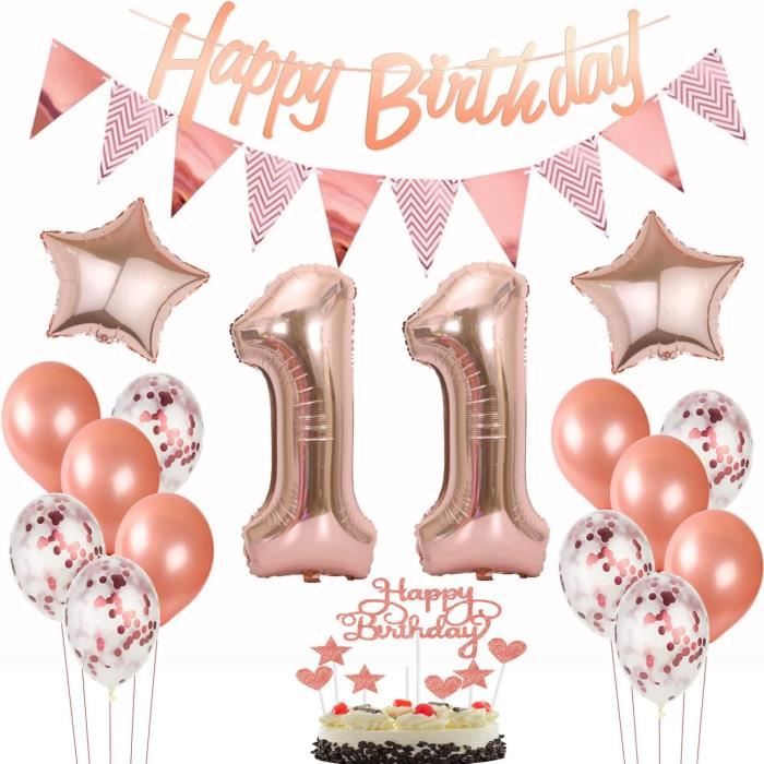 Ballon 11 ans anniversaire fille Or rose Decoration Anniversaire Fille ...