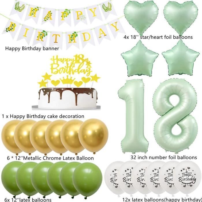 Vert Ballons 18 Ans Anniversaire Fille Garcon Décoration Anniversaire ...