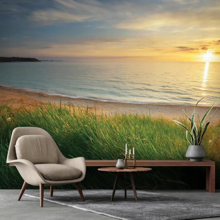 Papier Peint Intissé Panoramique Mer Lever de soleil 254x184 cm ...