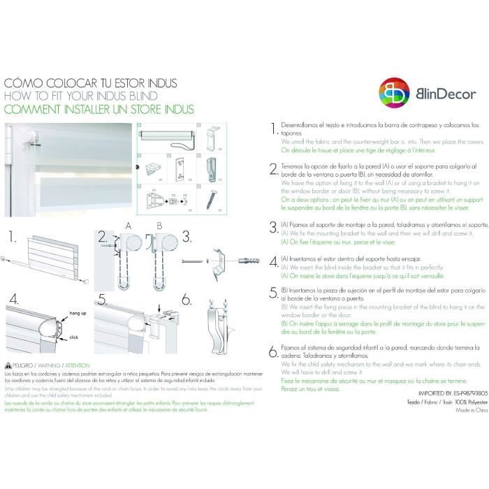 Indus Store Jour Nuit Sans Percage | Couleur Noir 140 X 180 Cm (L X H ...