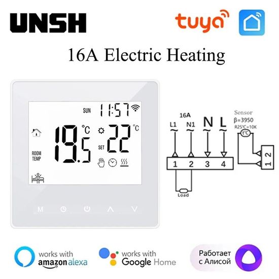 Tuya-Thermostat intelligent WiFi Zigequation,régulateur de température,eau,électrique- A 16A ...