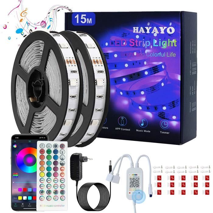 Led ruban, bande led 15m 5050 smd avec télécommande, bluetooth app contrôle éclairage de ruban ...