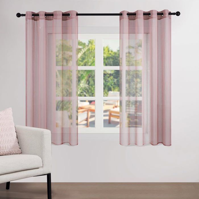 Rideau Voilage Rose 140X160 Cm En Effet Lin - A Oeillets Rideau ...