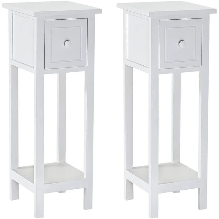 Lot de 2 tables de chevet avec 1 tiroir en bois blanc Table d'appoint ...