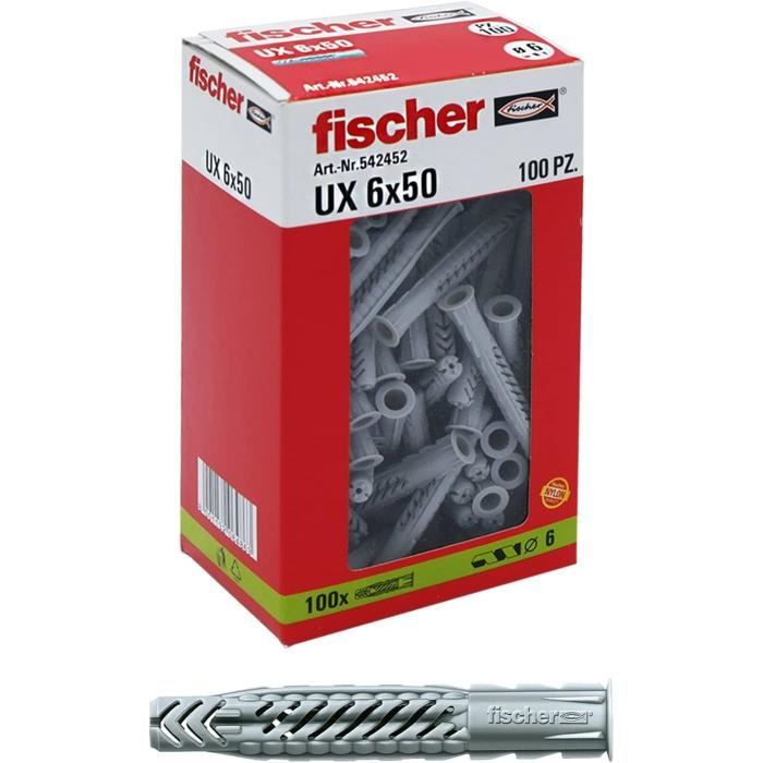 Lot De 100 Chevilles Ux, 6 X 50 Mm, Pour Mur Plein, Brique Perforée ...