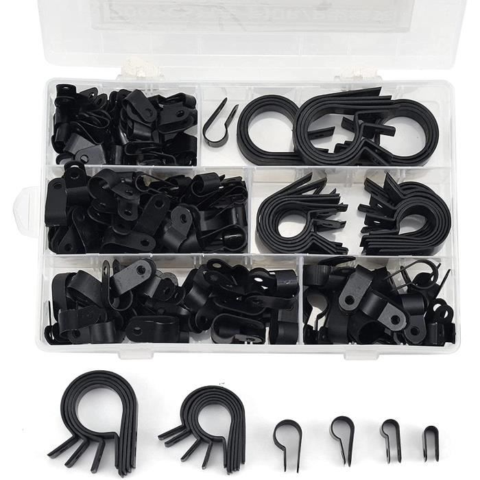 200 Pièces serre-câbles en nylon-R, P Clips Colliers de Fixation de Tubes en Plastique Nylon ...