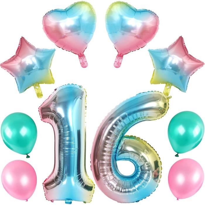 Ballons Anniversaire 16 Ans Fille, Ballon Chiffre 16 Arc-En-Ciel ...