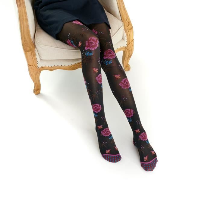Collant 30 deniers motif pivoines Multicolore - 3/4 (40/44) Multicolore ...