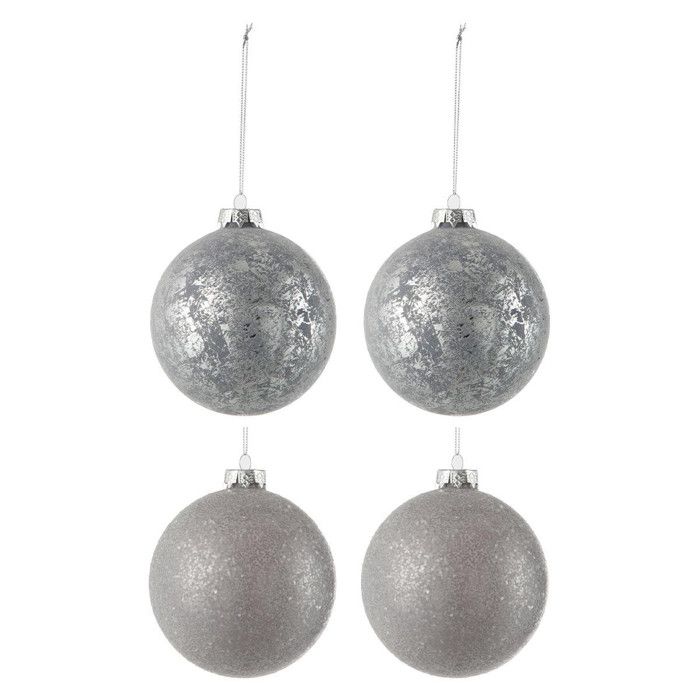 Lot de 4 Boules de Noël Design "Atop" 10cm Gris - Cdiscount Maison