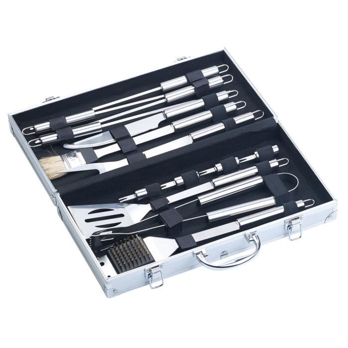 Couverts à barbecue en acier inoxydable avec coffret en aluminium, 14 ...