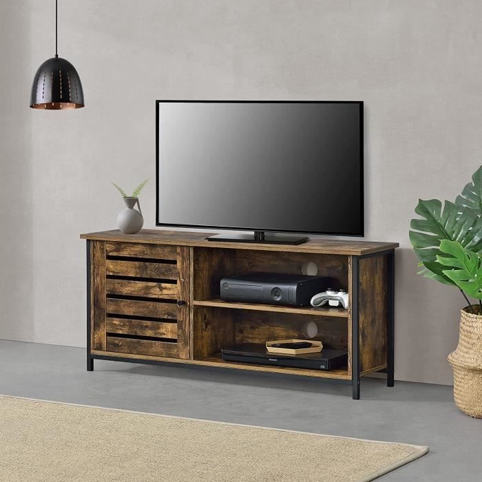 Meuble TV Design Support Télé Banc avec Compartiment à Porte Persienne ...