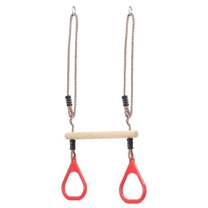 1 ensemble de balançoire durable solide en bois trapèze en fer anneau ...