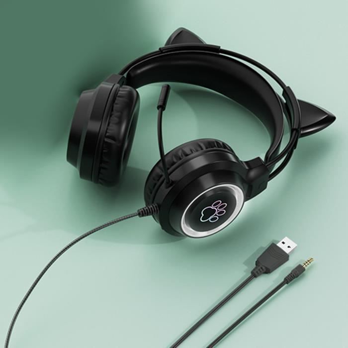 Casque Filaire avec Micro Lumière RGB Oreilles de Chat HiFi Stéréo 360 ...