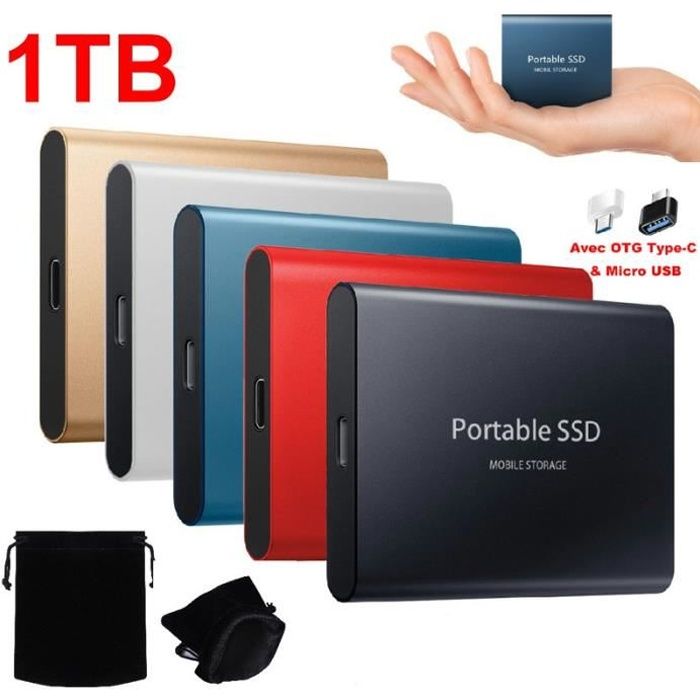 Disque Dur SSD Externe Portable 1TB 1To OTG Type-C USB Mini Taille Bleu ...