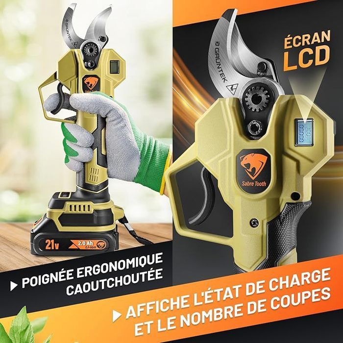 Secateur Electrique Sans Fil Professionnel 30 mm, Secateur de Jardin ...