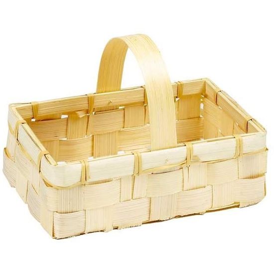 Mini panier rectangulaire en bambou naturel gros tressage, anse fixe ...