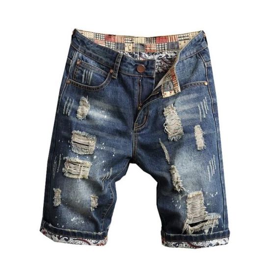 Short en Jean Déchiré Homme Fashion Coupe Droite 5 Poches Effet ...