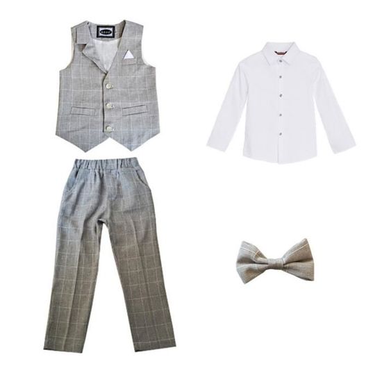 4Pcs Enfant Garçon Costume Mariage Soirée Cérémonie Ensemble de Costume ...