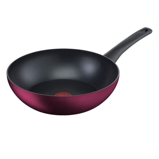 Wok - TEFAL - IH Plum Red - 28 cm - Antiadhésif Titanium 3X - Tous feux dont induction ...
