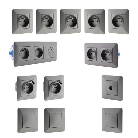 Set de 2 interrupteurs + prise 16A + prise USB + prise TV - Artezo ...