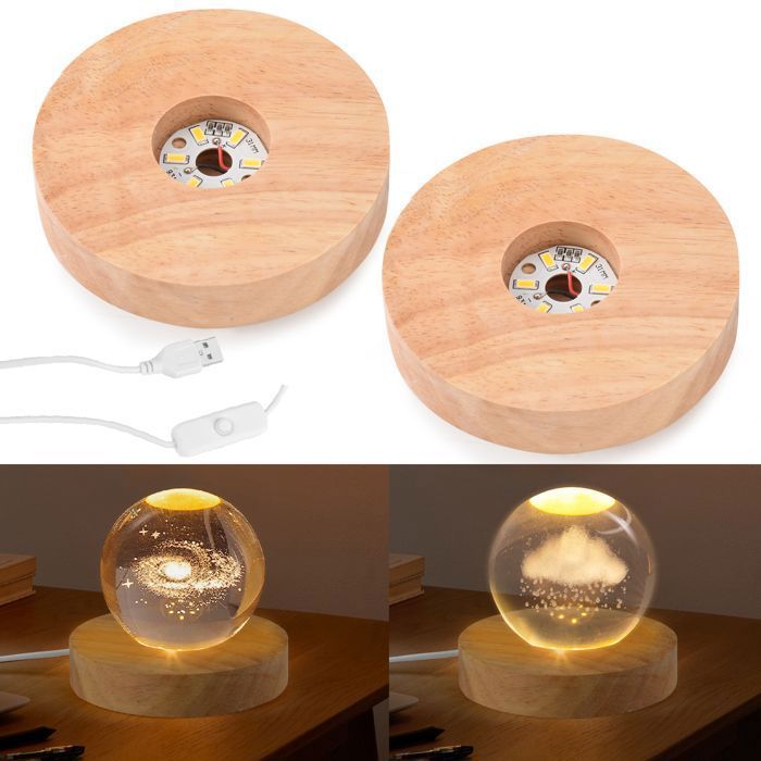 Base de lumière LED en bois, plaque de base ronde de lumière LED ...