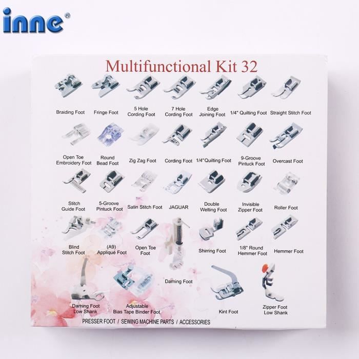 Kit de 32 pieds pour machine à coudre, ensemble de broderie, presse ...