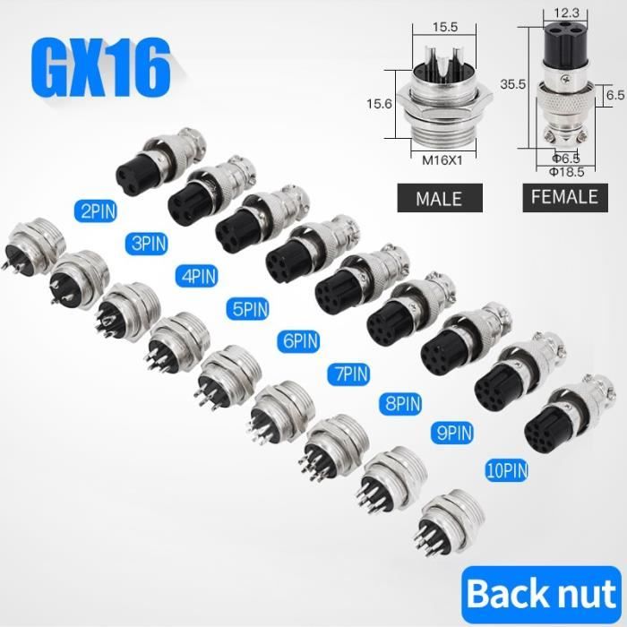(GX16|10 Sets(Male Female)|5P)5/10/20Set GX12 GX16 GX20 2 3 4 5 6 7 8 9 10 12 14 15 Broches Mâle ...