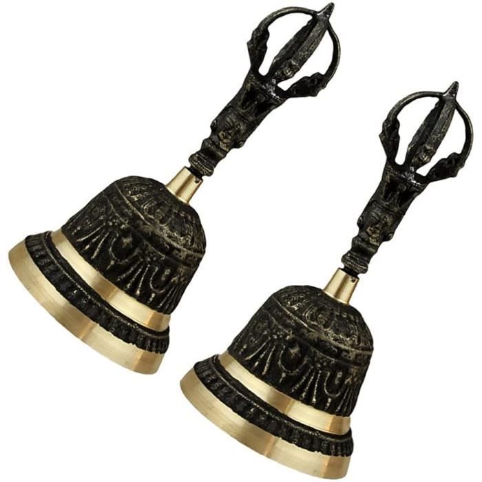 2Pcs Main Cloche en Laiton Antique Clochette Main Service Cloche Fort ...