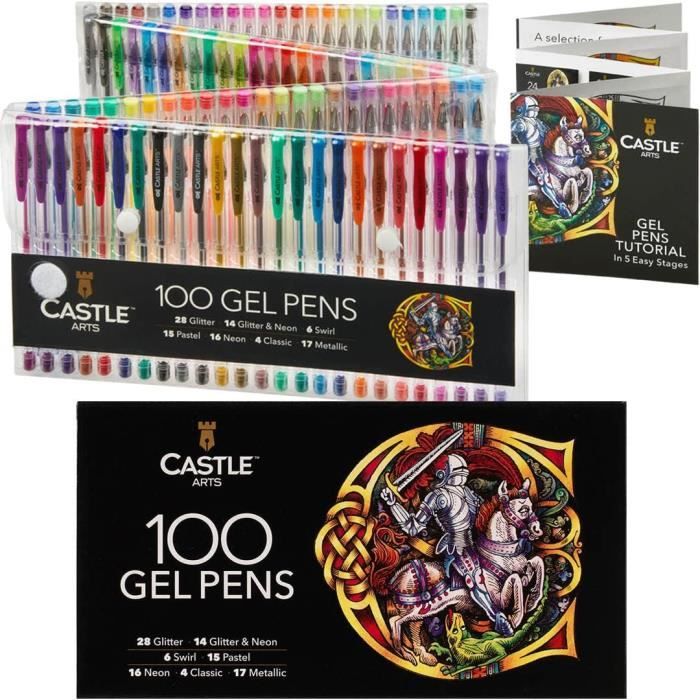 Stylos Gel - CASTLE ART SUPPLIES - Set de 100 - Boîte Premium ...