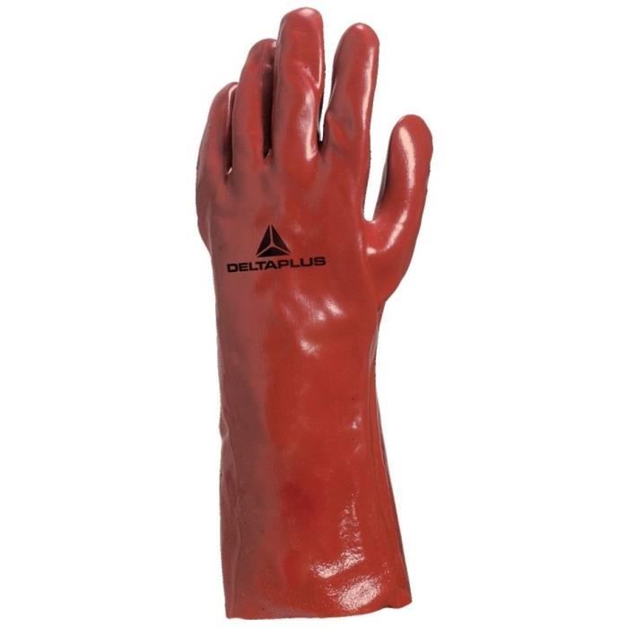 Gant de travail PVC73 en coton enduit PVC rouge 35cm T10 - DELTA PLUS ...