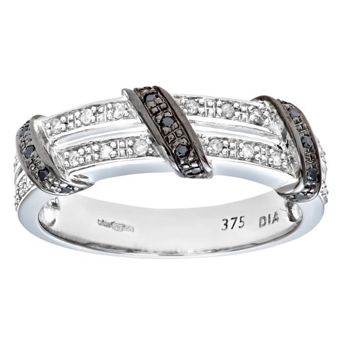 Revoni Bague alliance Diamant Noir et Diamant Or Blanc 375° Femme ...