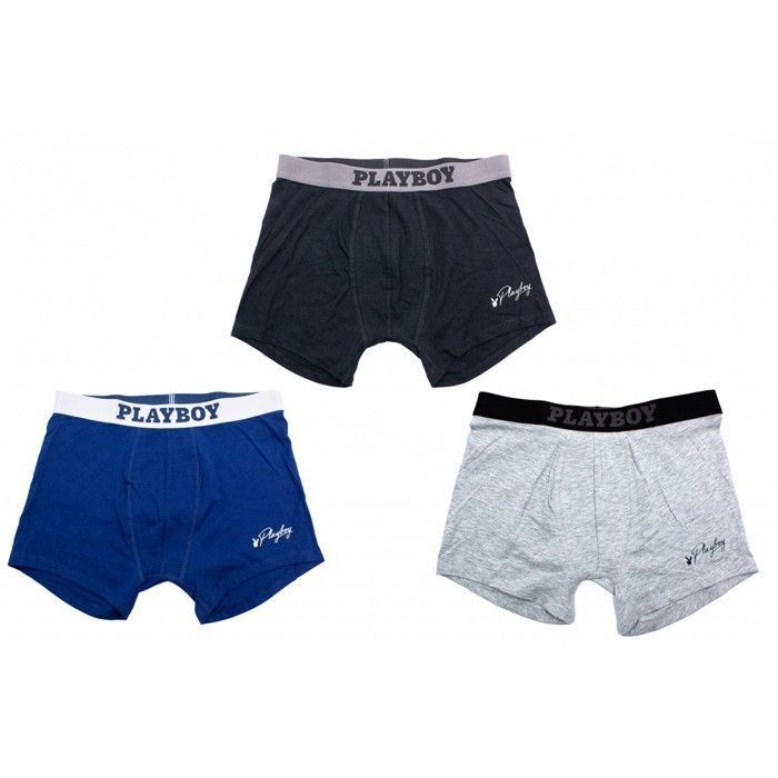 Playboy Lot de 3 boxers Gail Noir, Gris, Bleu Homme Noir, gris, bleu ...