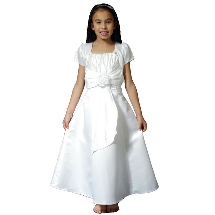Robe de communion en satin blanc pour filles Blanc - Cdiscount Prêt-à ...