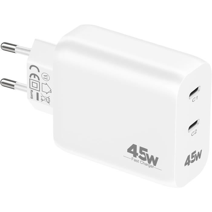 Embout Chargeur Rapide Double Usb C 45W, Pr Usb C, Adaptateur Secteur ...