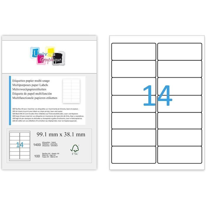 1400 Étiquettes Autocollantes Étiquettes 99 X 38 Mm - 14 Étiquettes Par ...