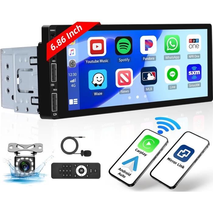 Autoradio 1 Din Avec Apple Carplay Et Android Auto, 6.86 Écran Tactile Hd Autoradio Avec ...