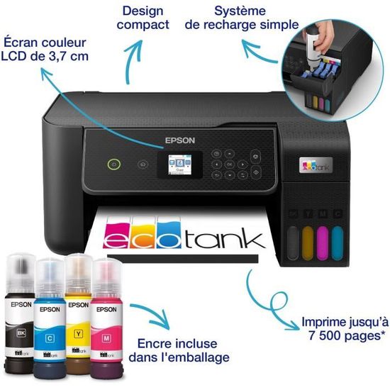 Imprimante multifonction A4 - EPSON - Ecotank ET-2870 - Wi-Fi - Réservoirs d’encre - 3 ans d ...