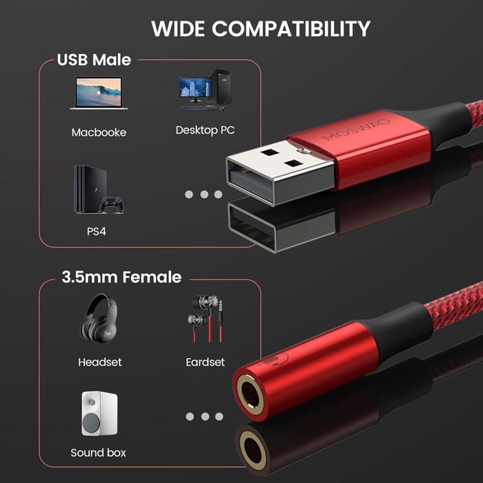 Adaptateur Audio USB vers Jack 35 mm Paquet de 3Cable USB vers ...