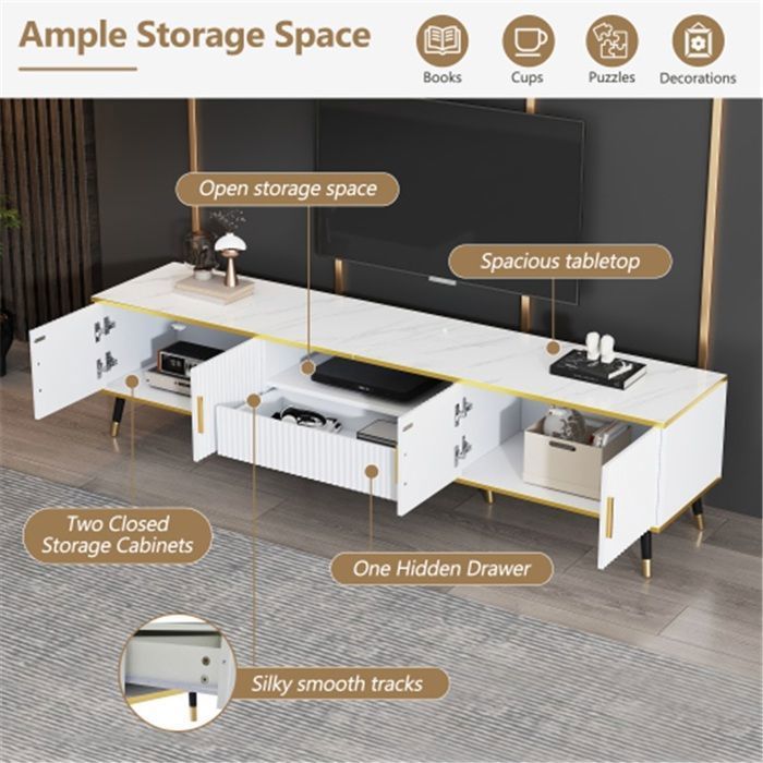 Meuble TV bas moderne, aspect marbre, panneau TV, commode TV, 200 x 40 x 46 cm - Convient aux ...