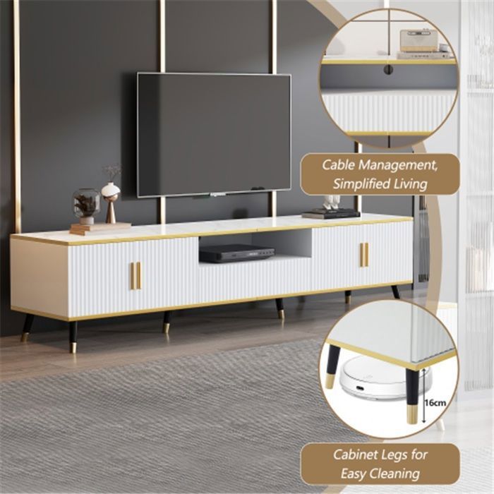 Meuble TV bas moderne, aspect marbre, panneau TV, commode TV, 200 x 40 x 46 cm - Convient aux ...