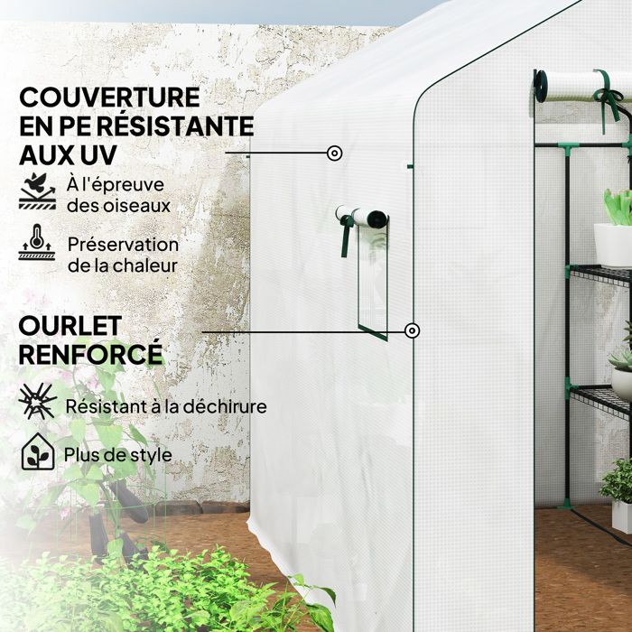 Serre de jardin - Outsunny - avec étagères 3 niveaux - bâche de ...