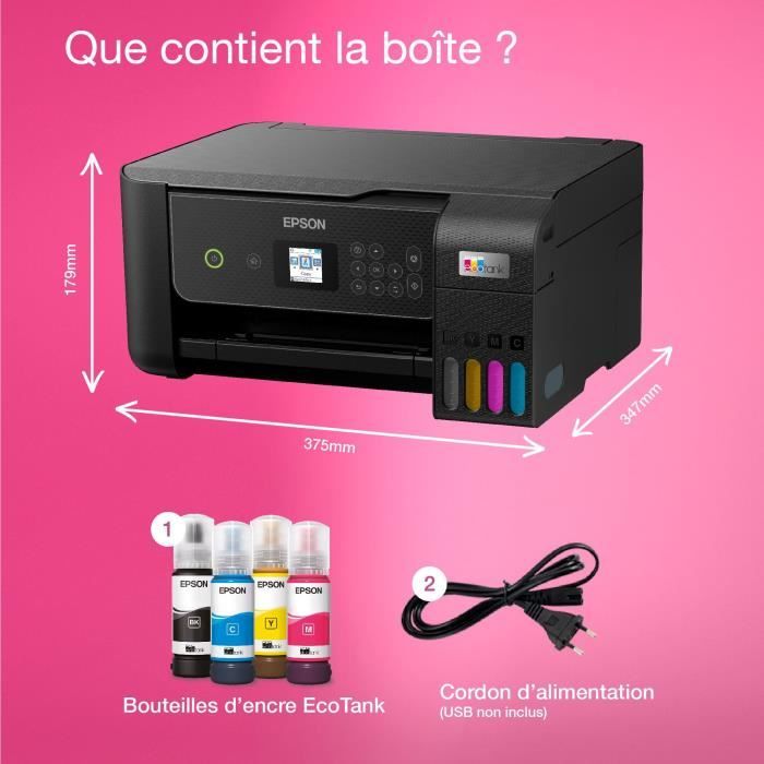 Imprimante multifonction A4 - EPSON - Ecotank ET-2870 - Wi-Fi - Réservoirs d’encre - 3 ans d ...