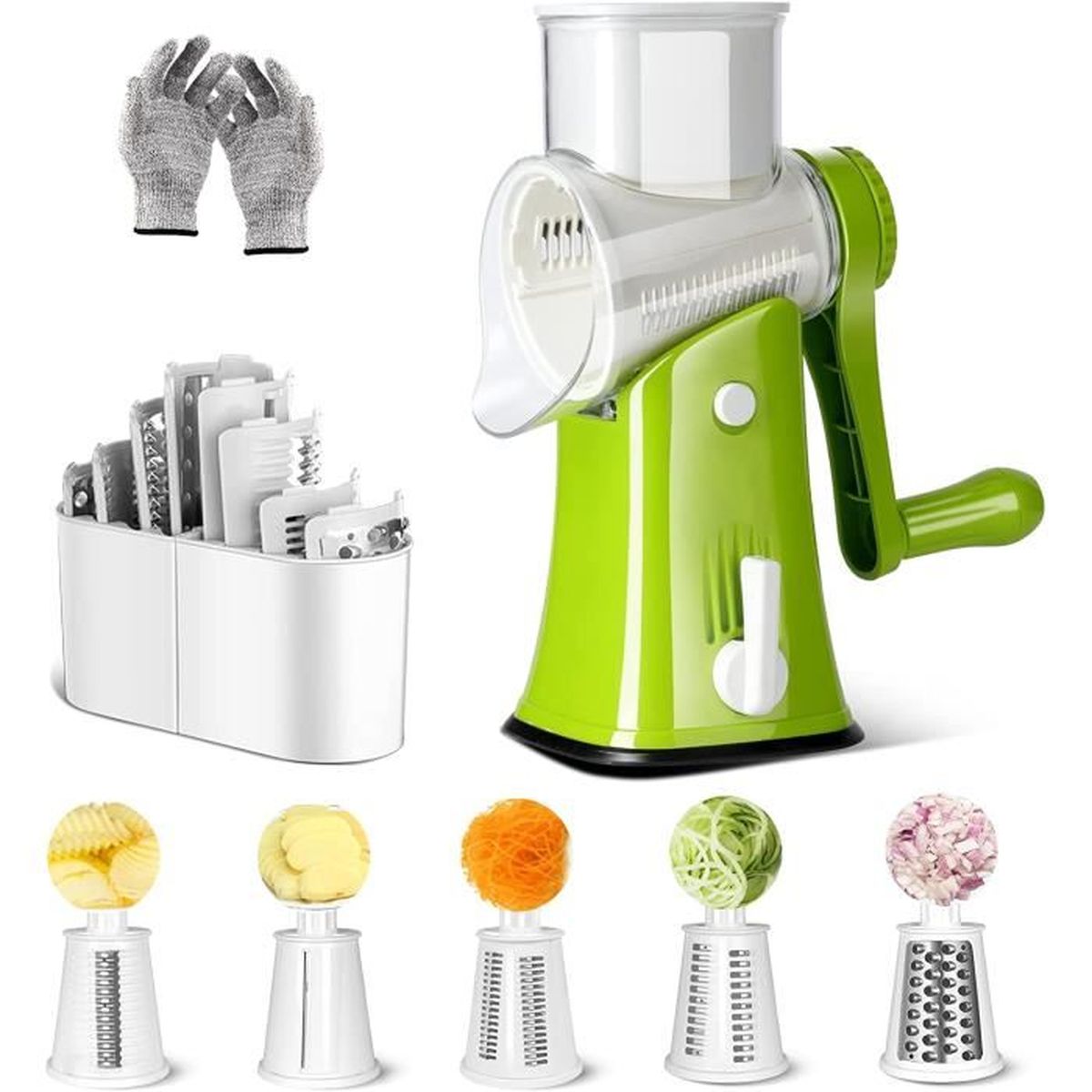 Râpe à Légumes Manuelle avec 5 Tambours Rotatifs en Acier Inoxydable ...