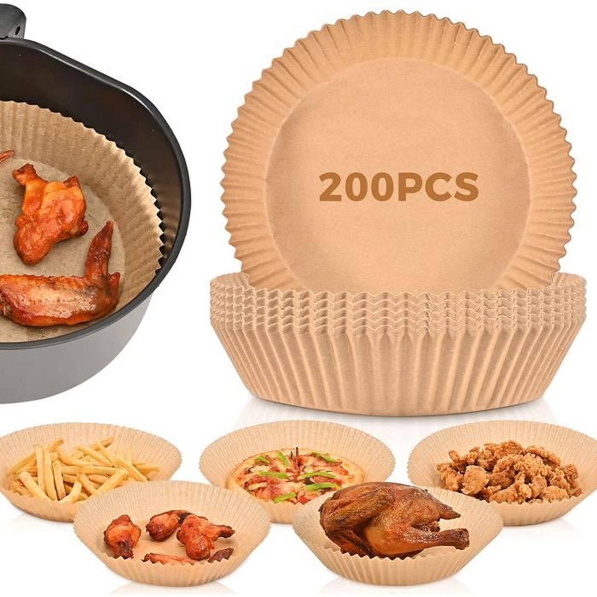 Papier Cuisson,Papier sulfurisé pour Air Fryer, 200 pièces Papier Rond ...