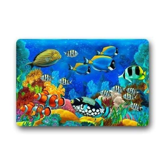 Tapis de paillasson de poissons tropicaux colorés nageant dans l'océan ...