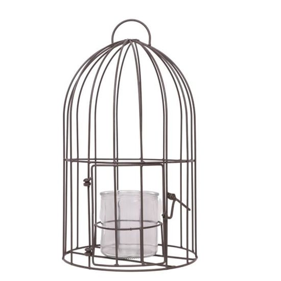 Cage - Métal et Verre - Ø22 x 40 cm - Gris - Intérieur - Design Élégant ...