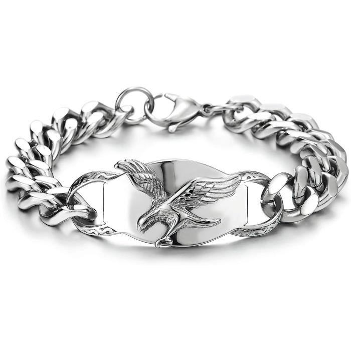 Biker Homme Motif En Relief Volant Aigle Id Identification Gourmette ...