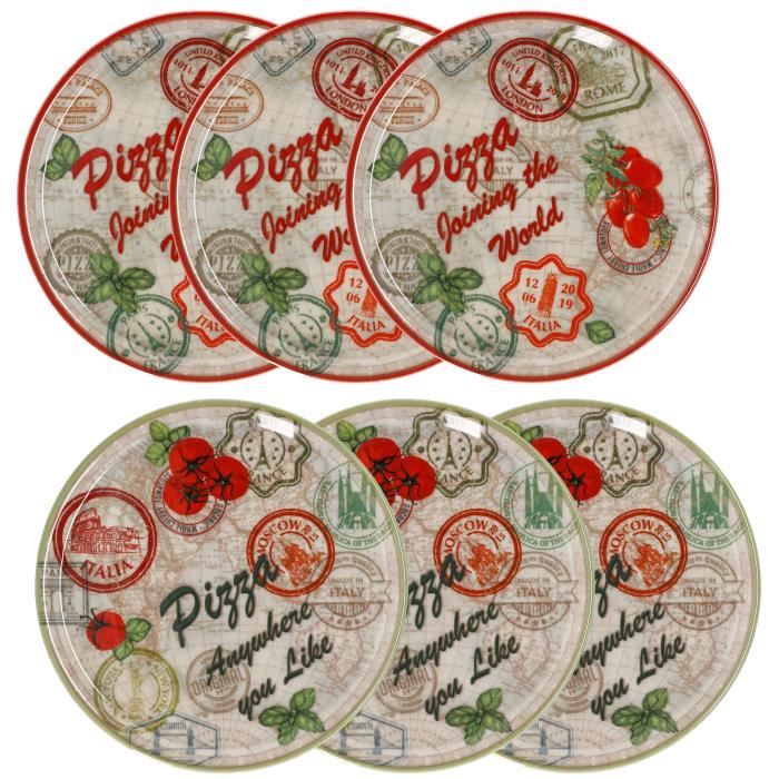 Assiette à pizza - Charme - Rome rouge & Moscou vert - Lot de 6 ...